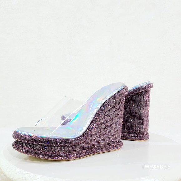 Cape Robbin | Shoes | Zesty Purple Hologram Rhinestone Platform Wedge ...